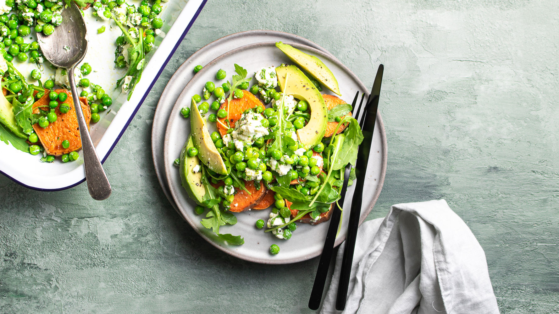 Roasted Sweet Potato with Pea and Mint Smash | The Doctor's Kitchen